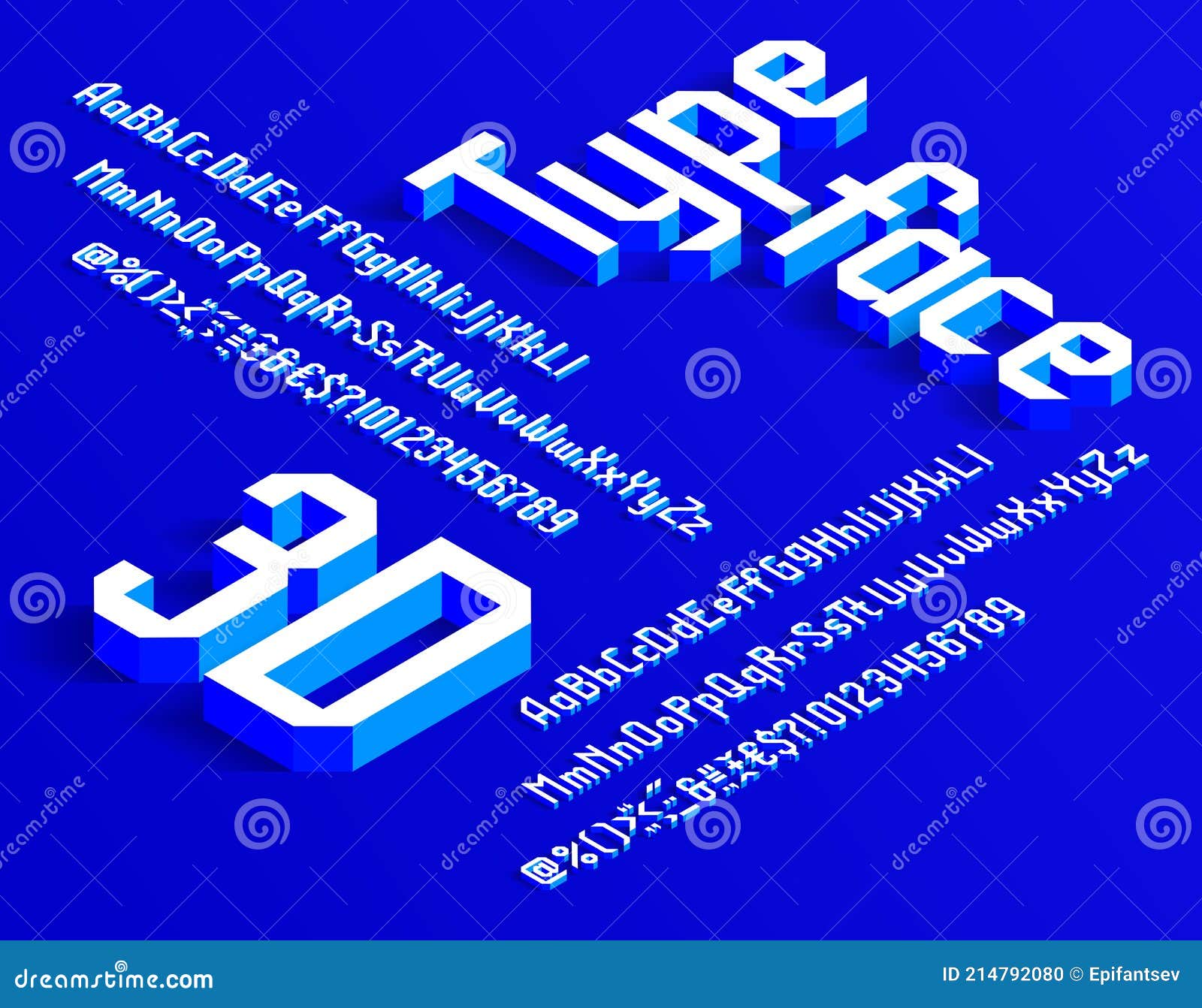 3D Alphabet Font. Isometric Letters, Numbers and Punctuation. Uppercase ...
