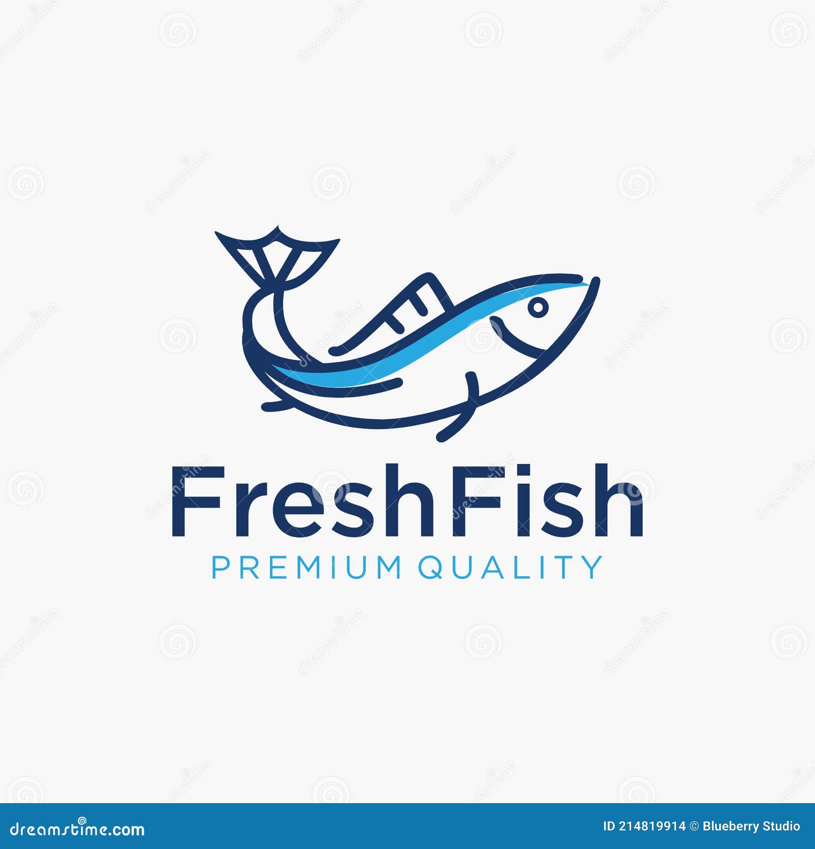 Simple Outline Fish Line Art Monoline Logo Vector Badge Design. Tuna ...