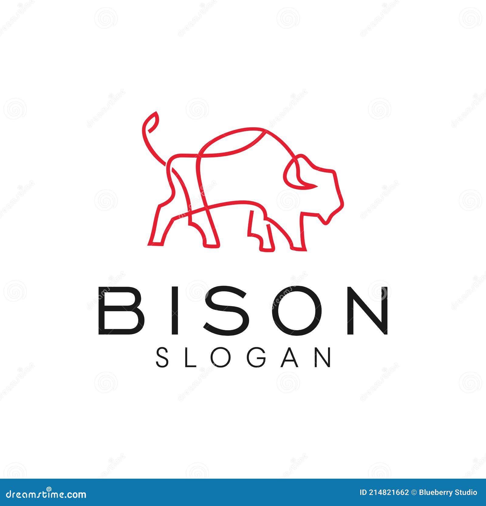 Simple Bison Logo In A Line An Outline Flat Design Style Vector ...