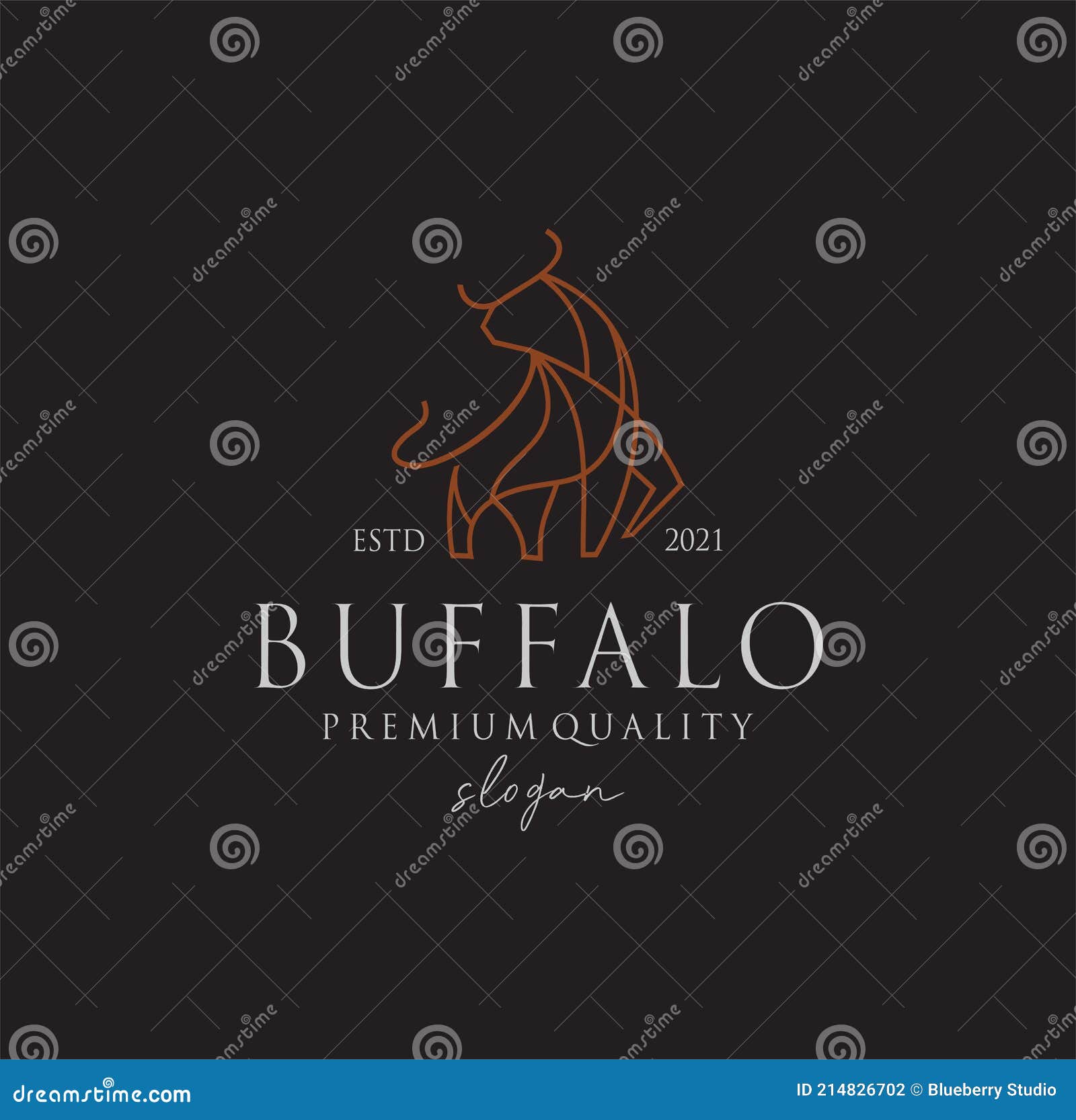 Simple Bison Logo In A Line An Outline Flat Design Style Vector ...