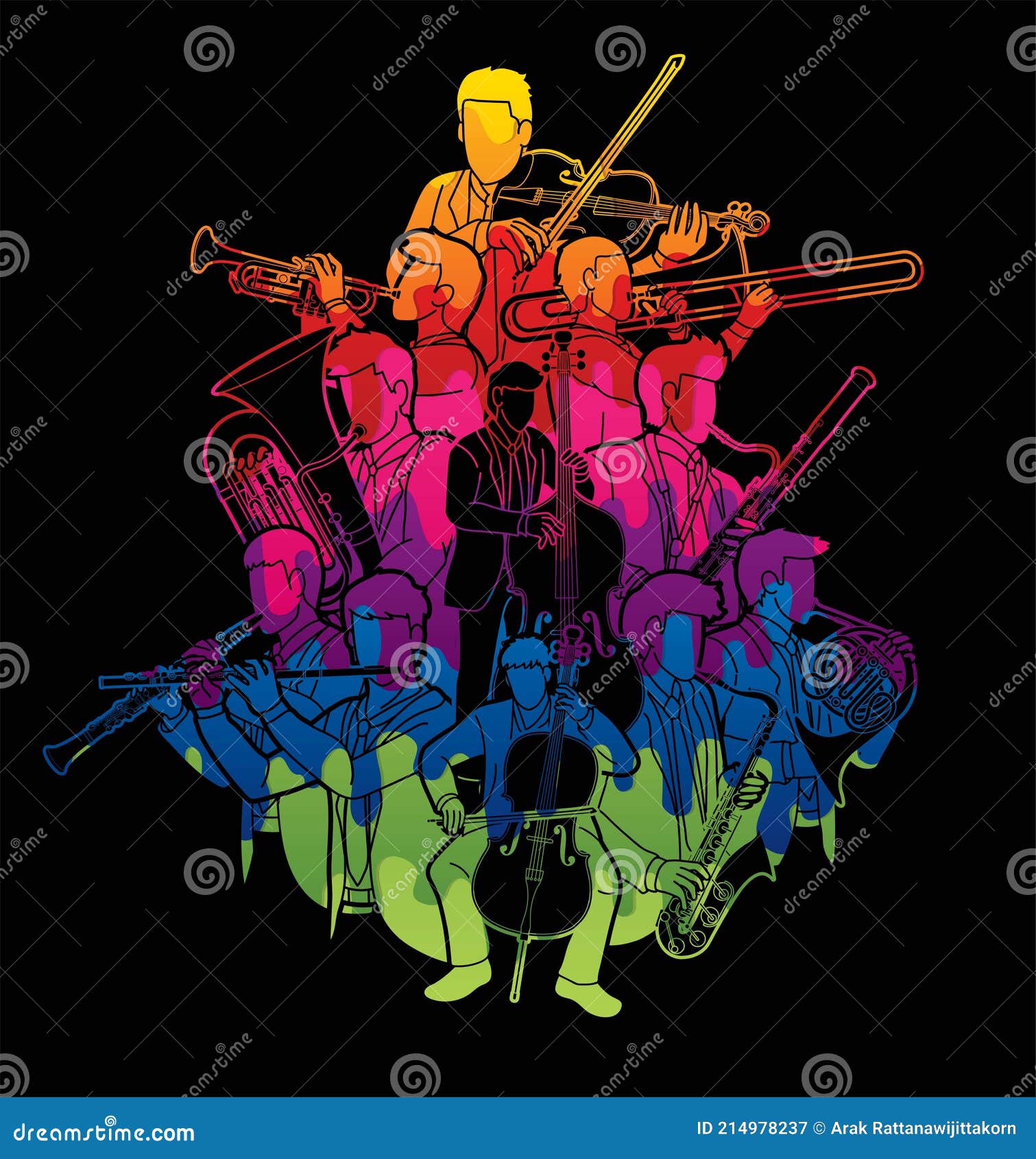 Group of Musician Orchestra Instrument Cartoon Graphic Vector Stock ...