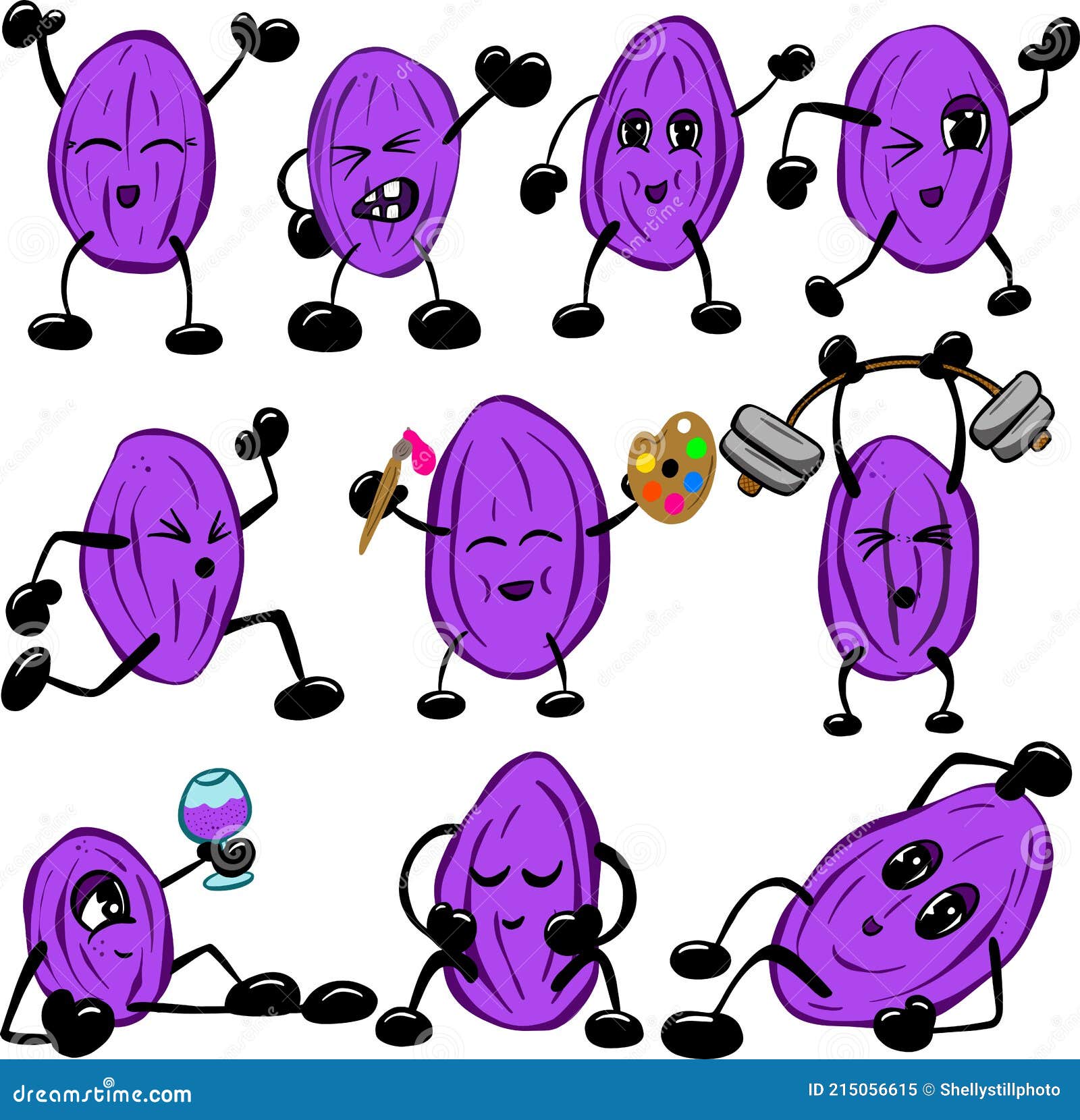 Set Of Raisin Cartoon Icon Design Template With Various Models. Vector ...