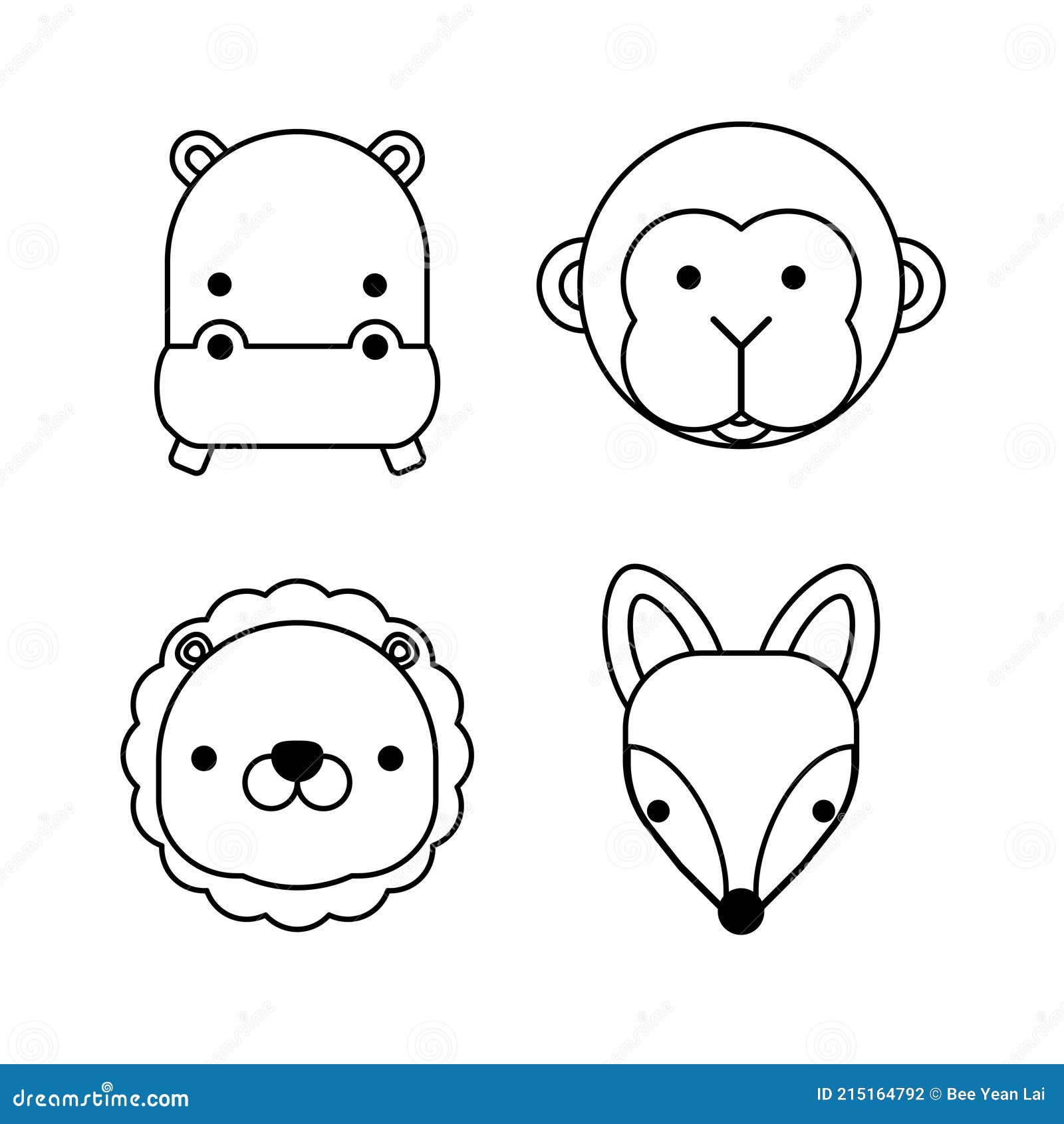 Outlined Cute Simple Cartoon Animals - Monkey, Giraffe, Squirrel, Fox ...