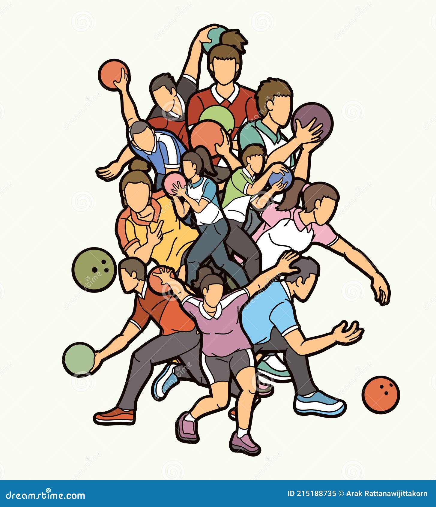 Group of Bowling Sport Players Men and Women Action Cartoon Graphic ...