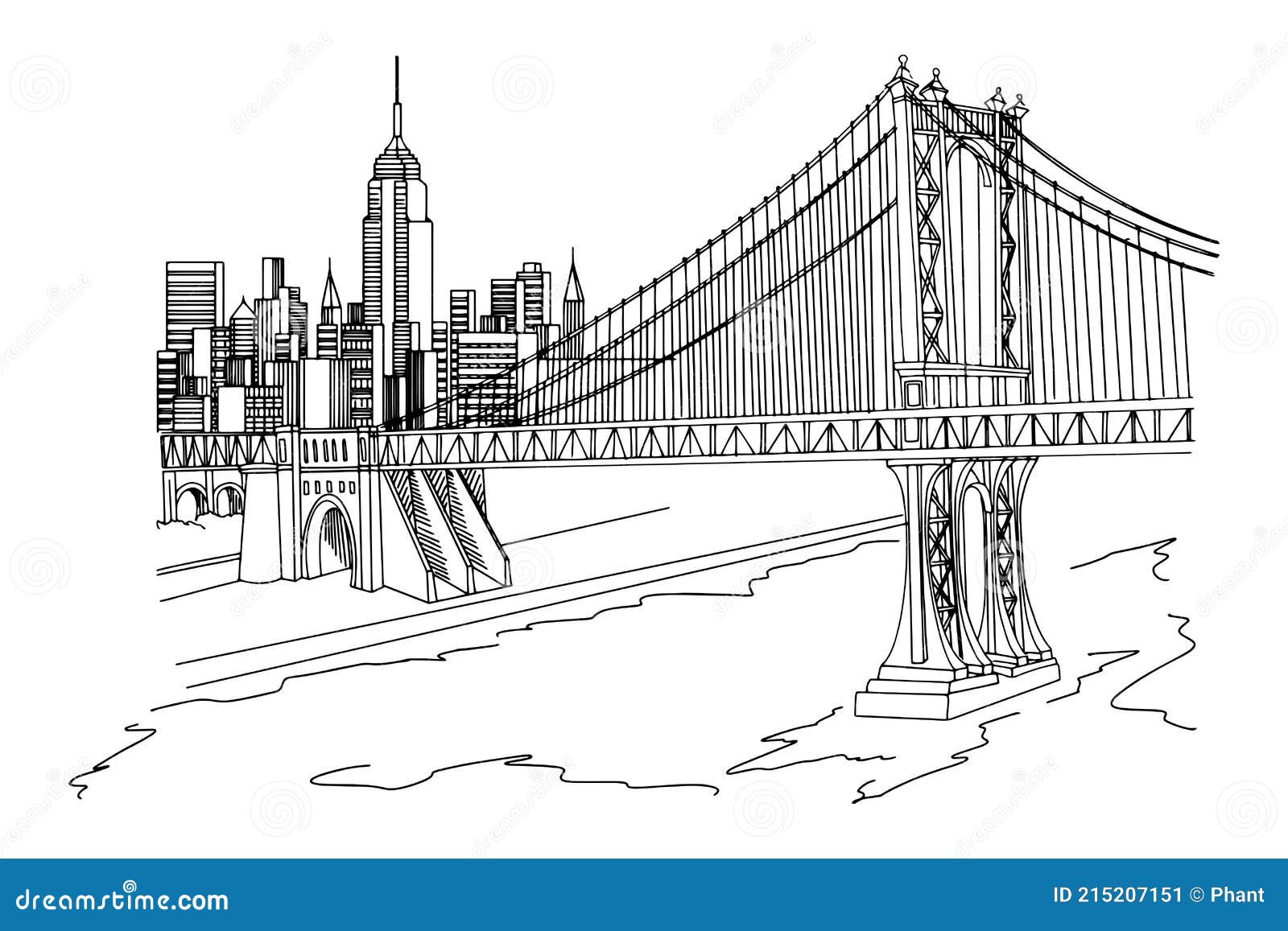 PrintManhattan Bridge, New York, USA. Stock Illustration - Illustration ...