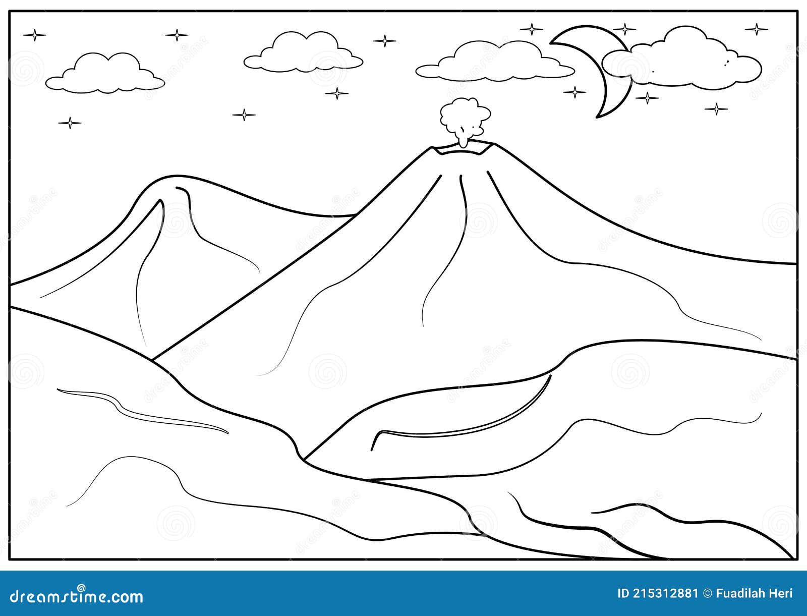 Mount Merapi at Night with a Crescent Moon, Coloring Exercise Sheets To ...