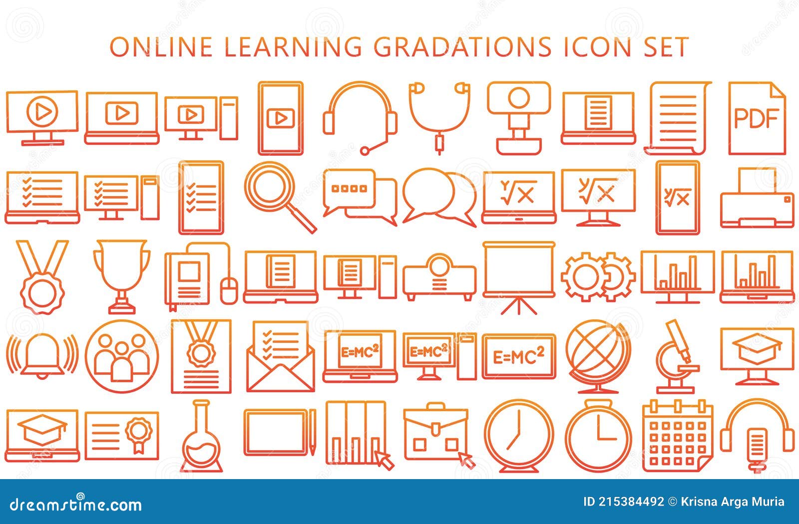 Simple Gradations Outline Online Learning Icons Set Stock Vector ...