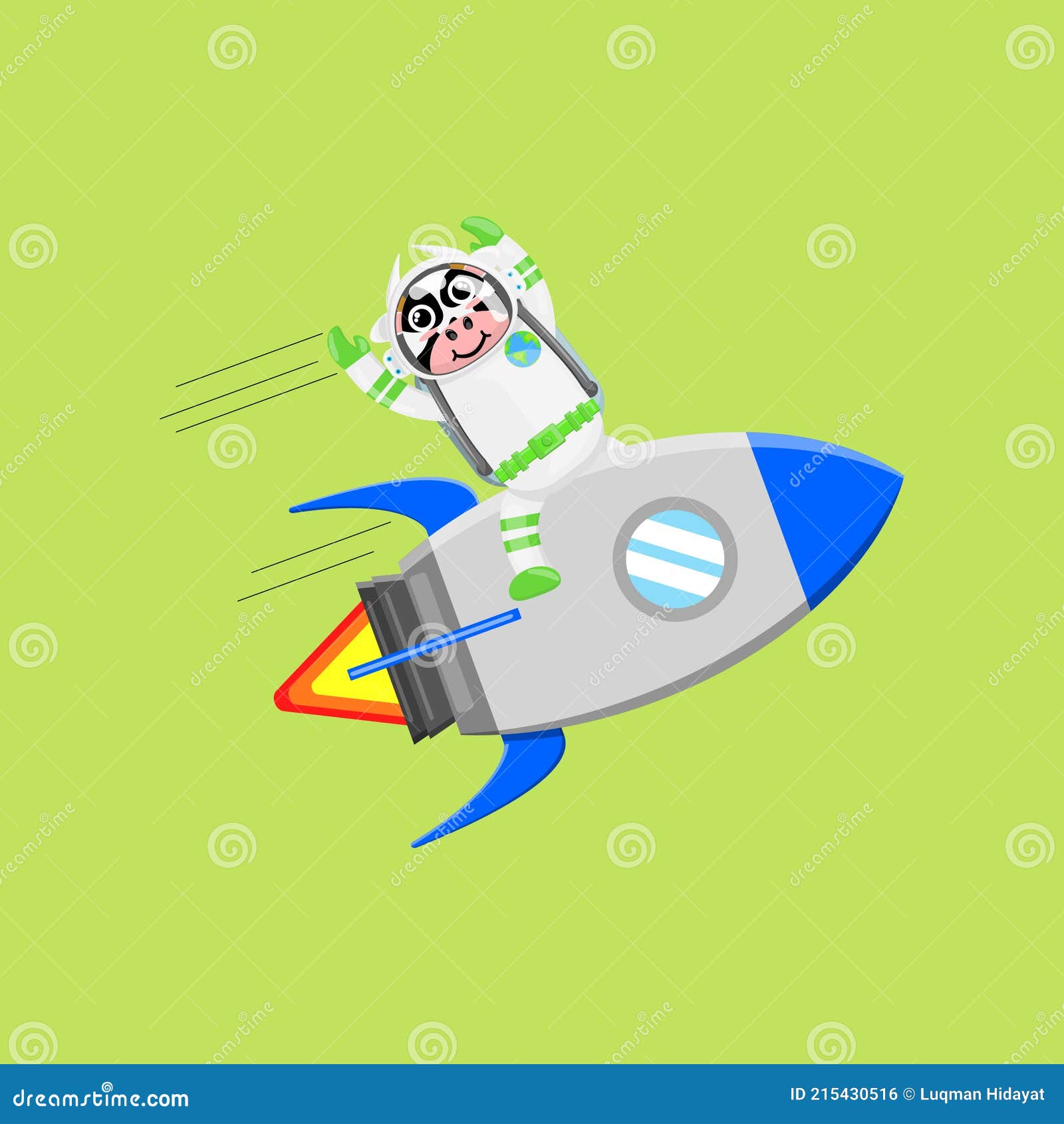 Illustration Vector Graphic Cartoon of Cute Cow Astronaut Riding the ...