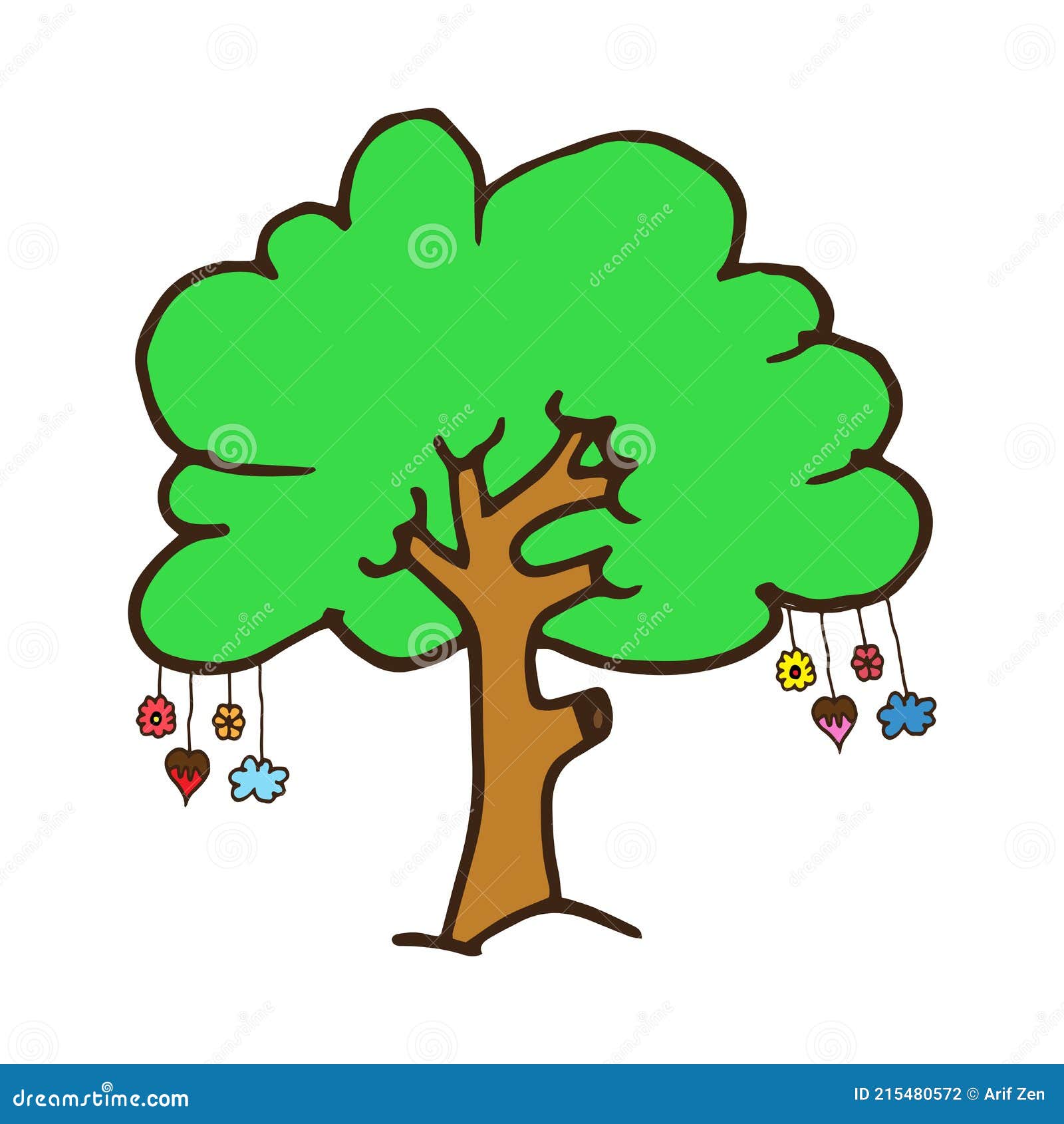 Tree Icon with Cute Clipart. Cute Doodle Aesthetic. Tree on White ...