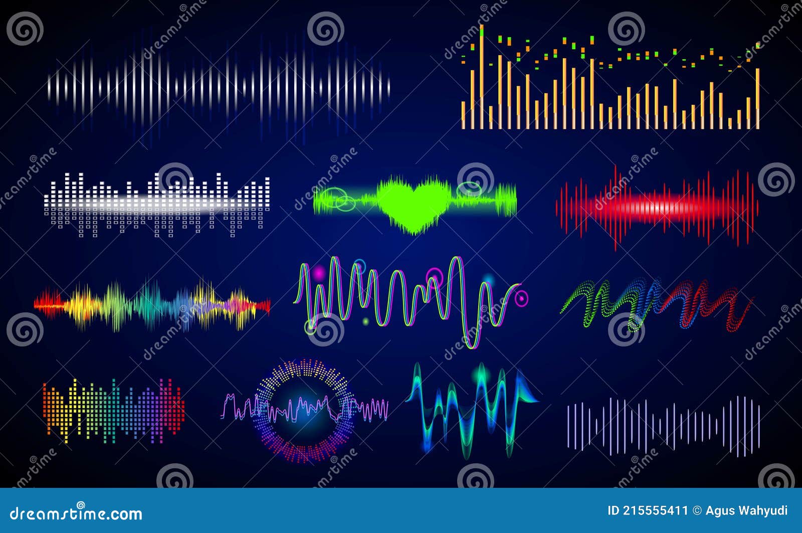 Set Of Sound Wave Frequency Or Audio Voice Equalizer Or Colorful Sound ...