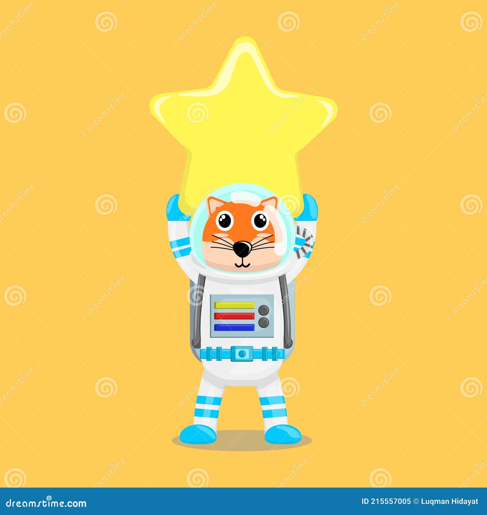 Illustration Vector Graphic Cartoon of Cute Fox Astronaut Raises a Star ...