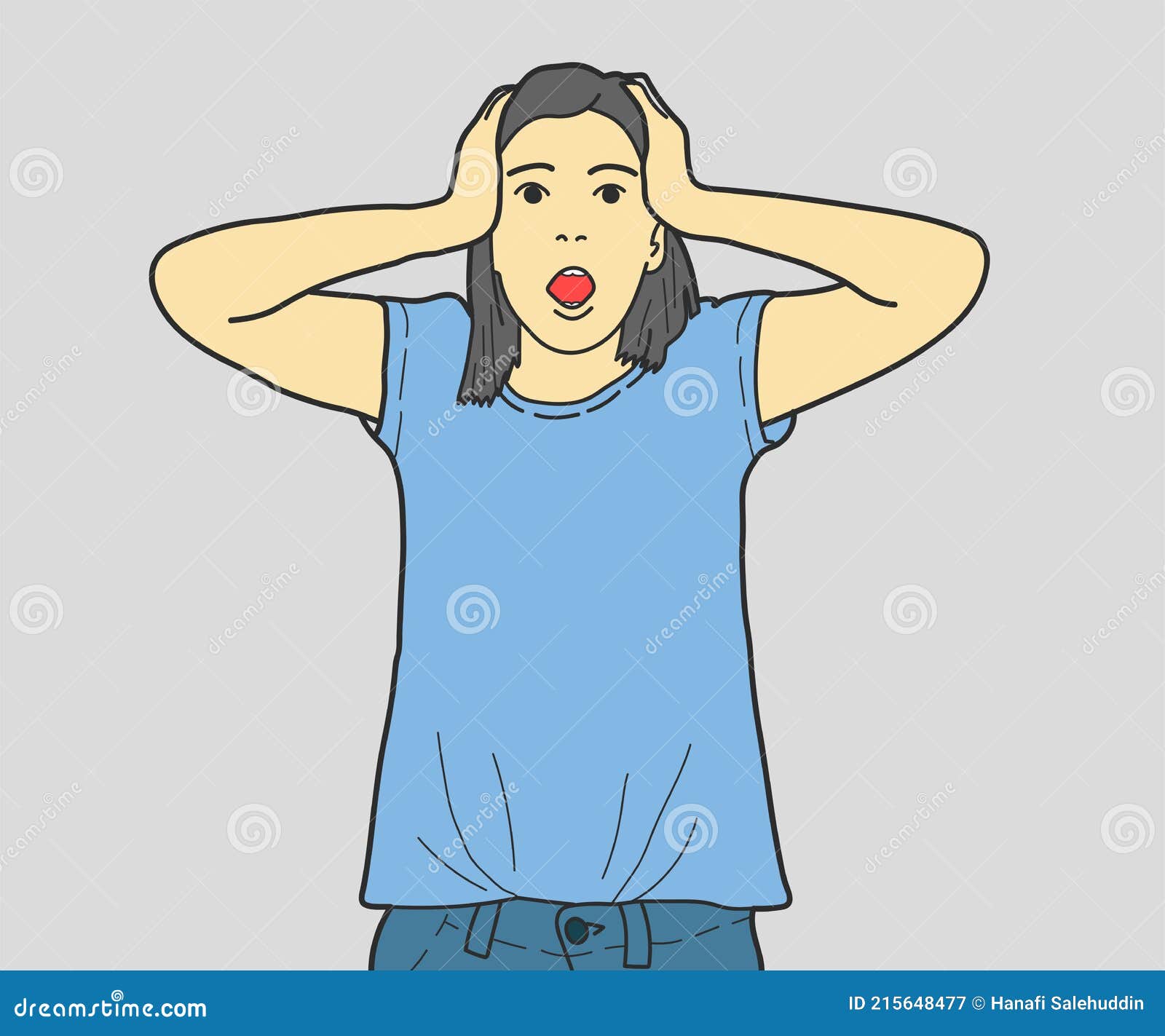 Shocked Face of Woman on Grey Background. Stock Vector - Illustration ...