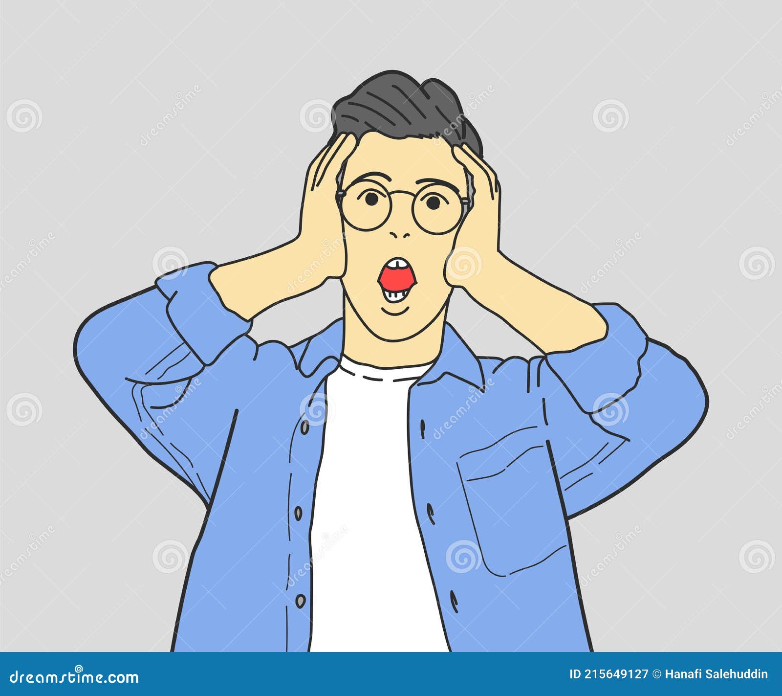 Shocked Face of Man on Grey Background. Stock Vector - Illustration of ...