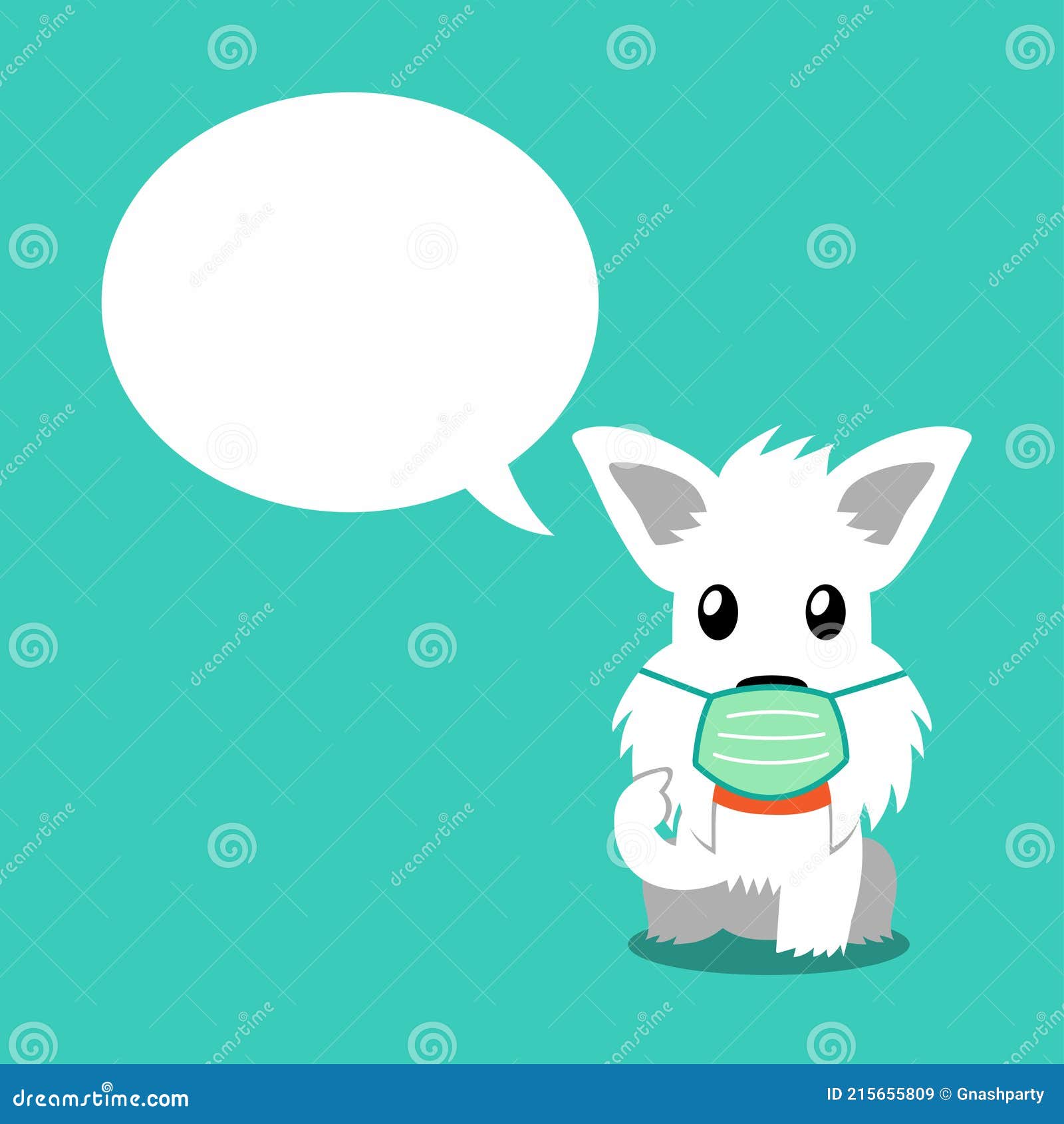 Cartoon Character Maltese Dog Wearing Protective Face Mask with Speech ...