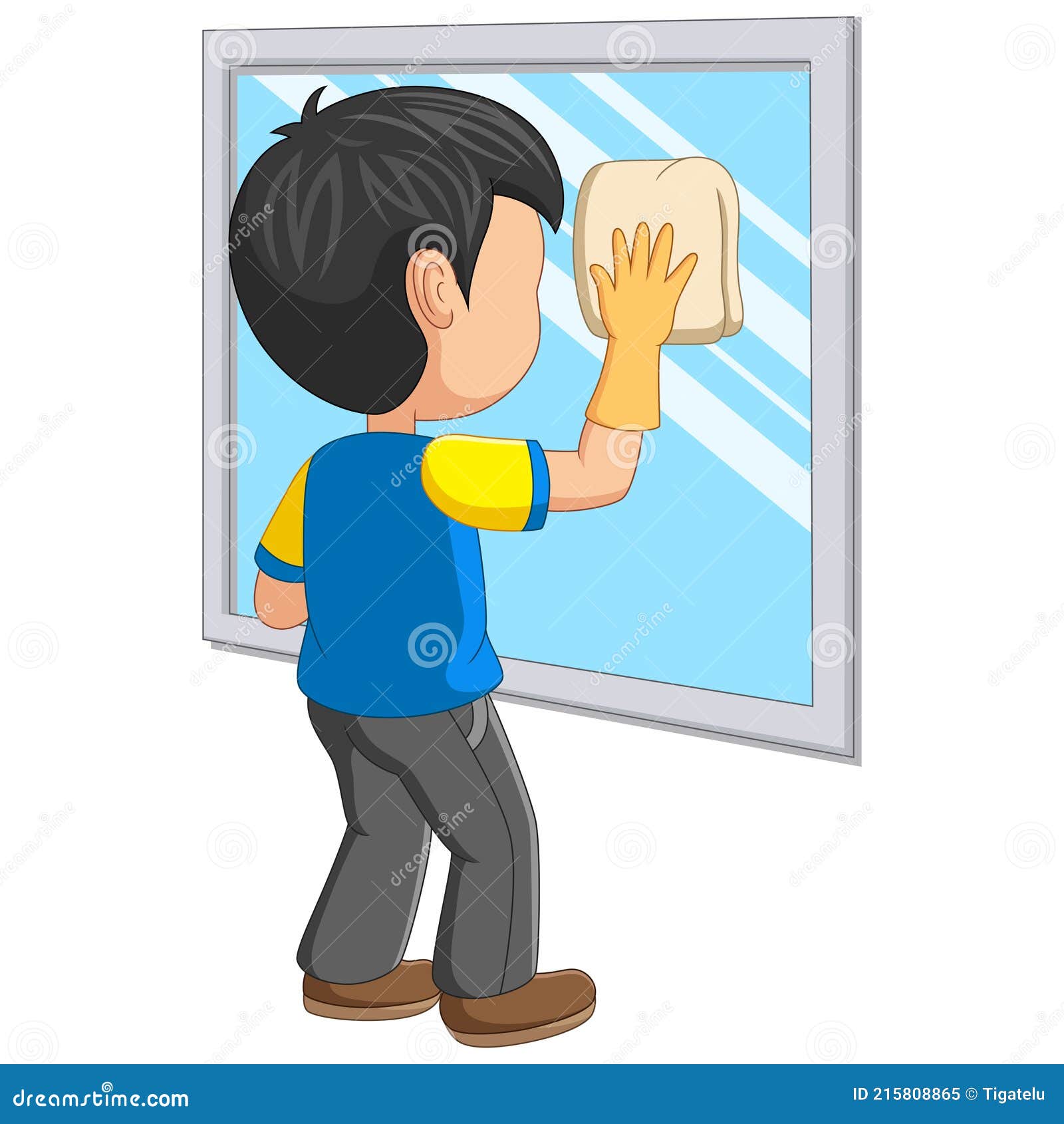 Cartoon Little Boy Cleaning Mirror Stock Vector - Illustration of ...
