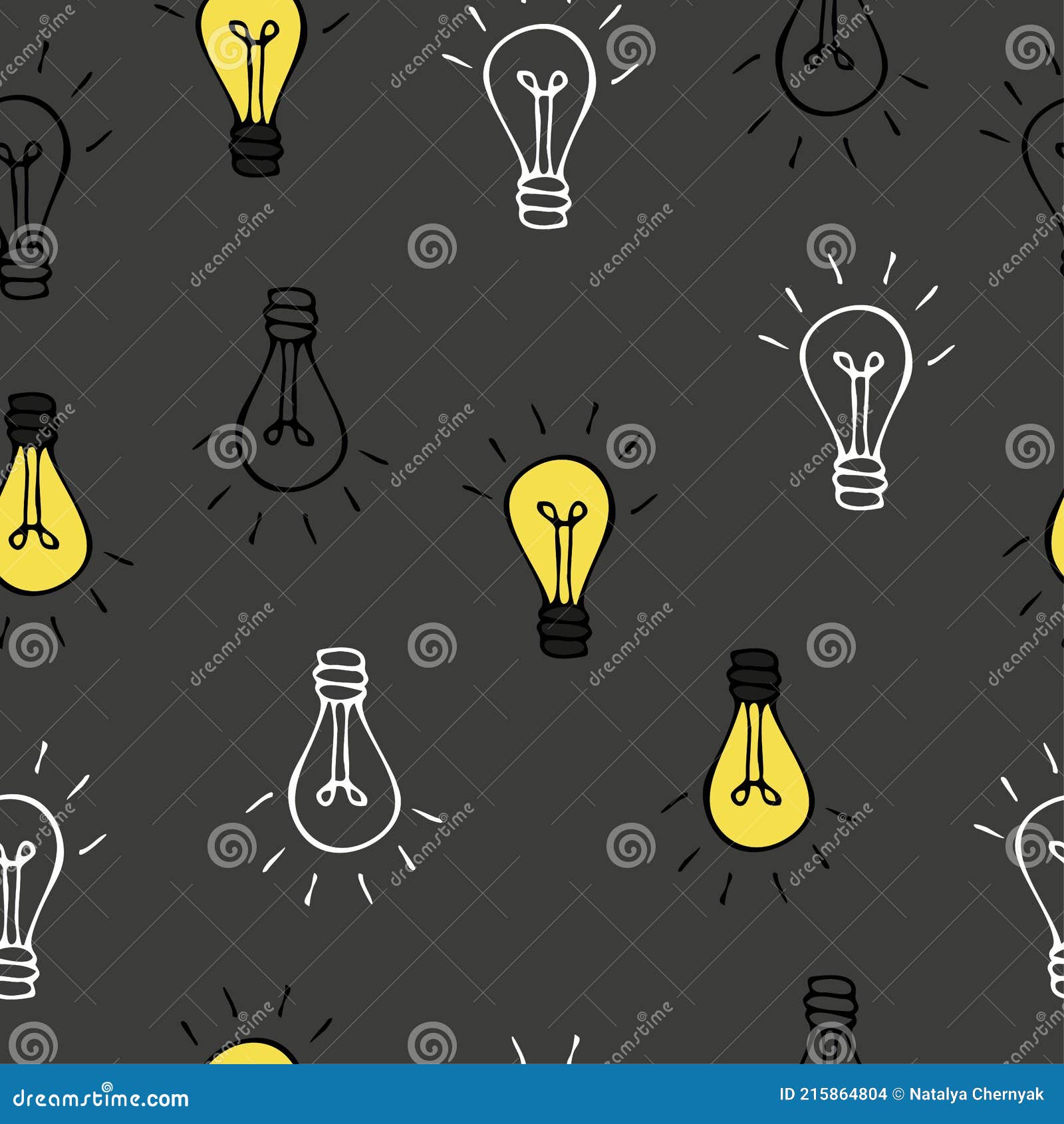 Seamless Pattern of Hand-drawn Light Bulbs. Doodle Lamps are White ...