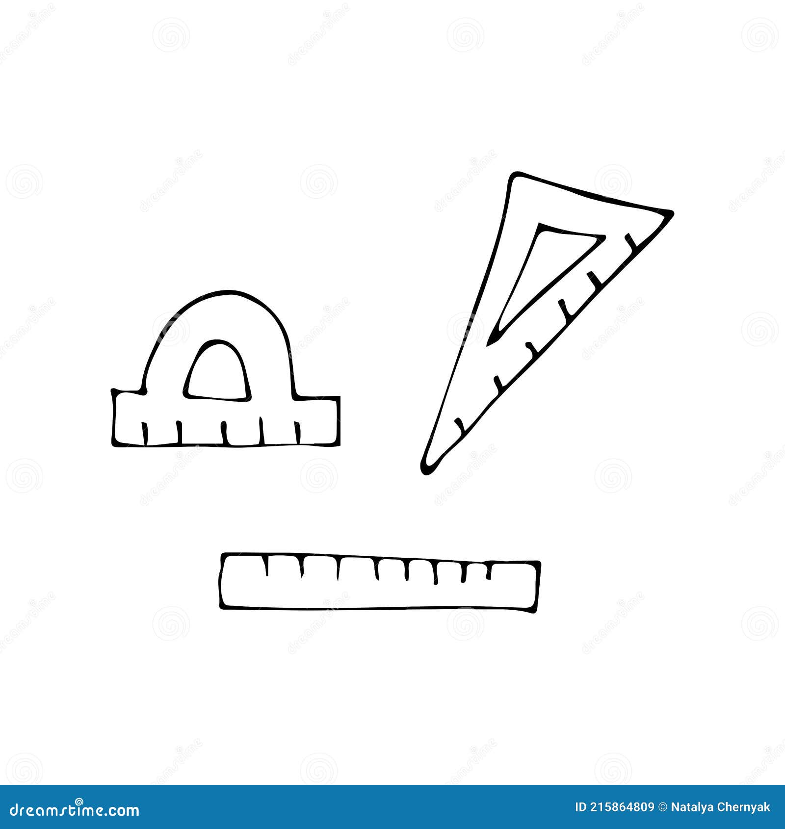 A Set of Doodle School Rulers. Hand-drawn Protractor, Triangle and ...