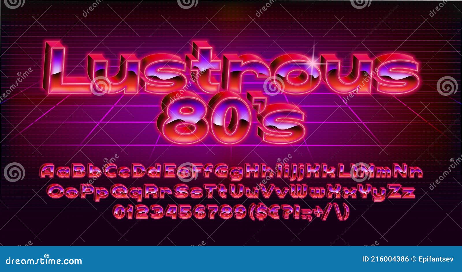 Lustrous 80s Alphabet Font. 3D Red Light Letters, Numbers and ...