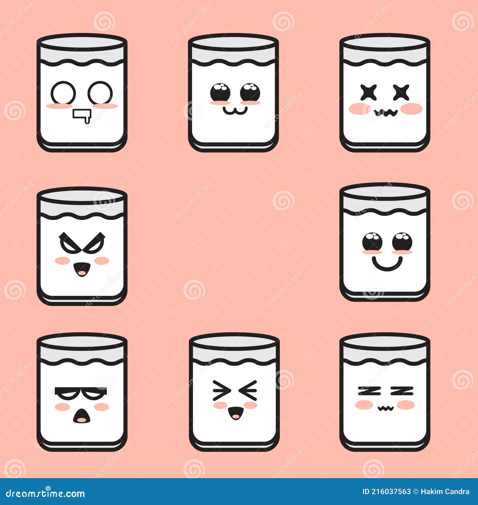 Vector Illustration of Milk Flat Icon, Various Cute Expressions. Stock ...
