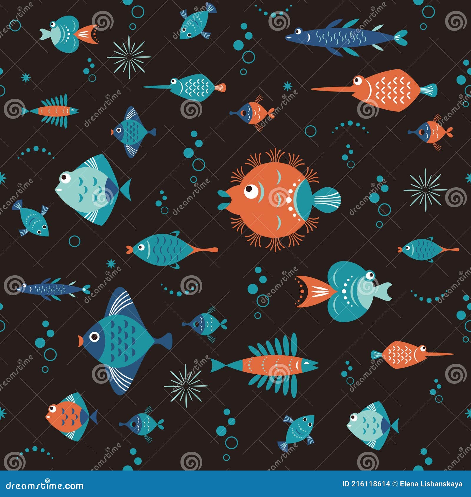 Seamless Pattern with Unusual Beautiful Fishes Stock Vector ...