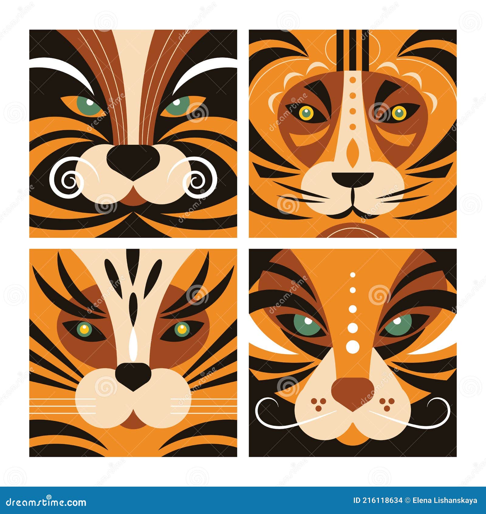 Tiger Geometric Vector Illustrations. Tiger Style. Stylized ...