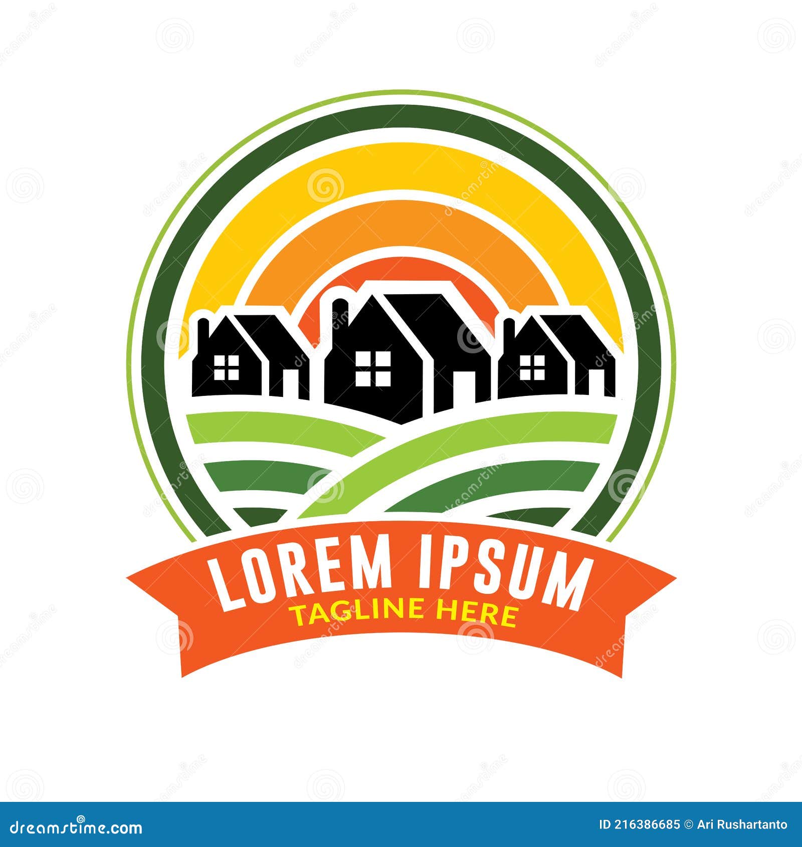 Green Farm Logo with 3 Barn and Gradient Color of Grass Also Sunrise ...
