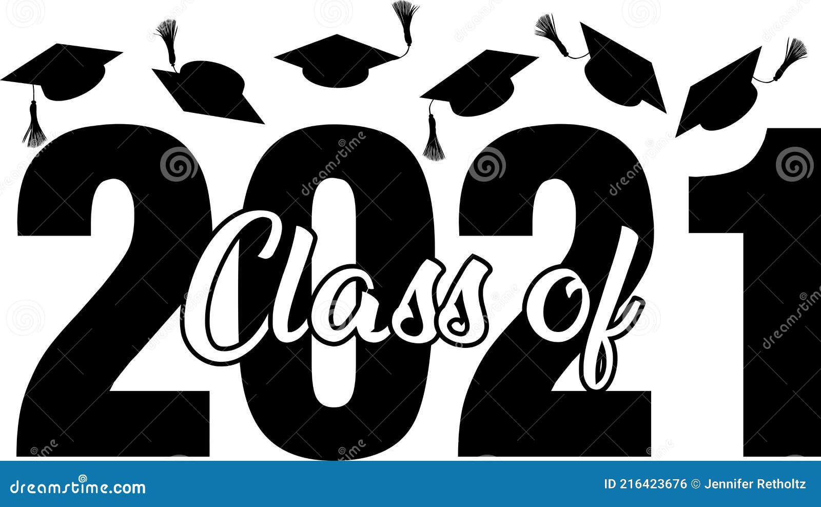 Class of 2021 with Graduation Caps Thrown Stock Vector - Illustration ...