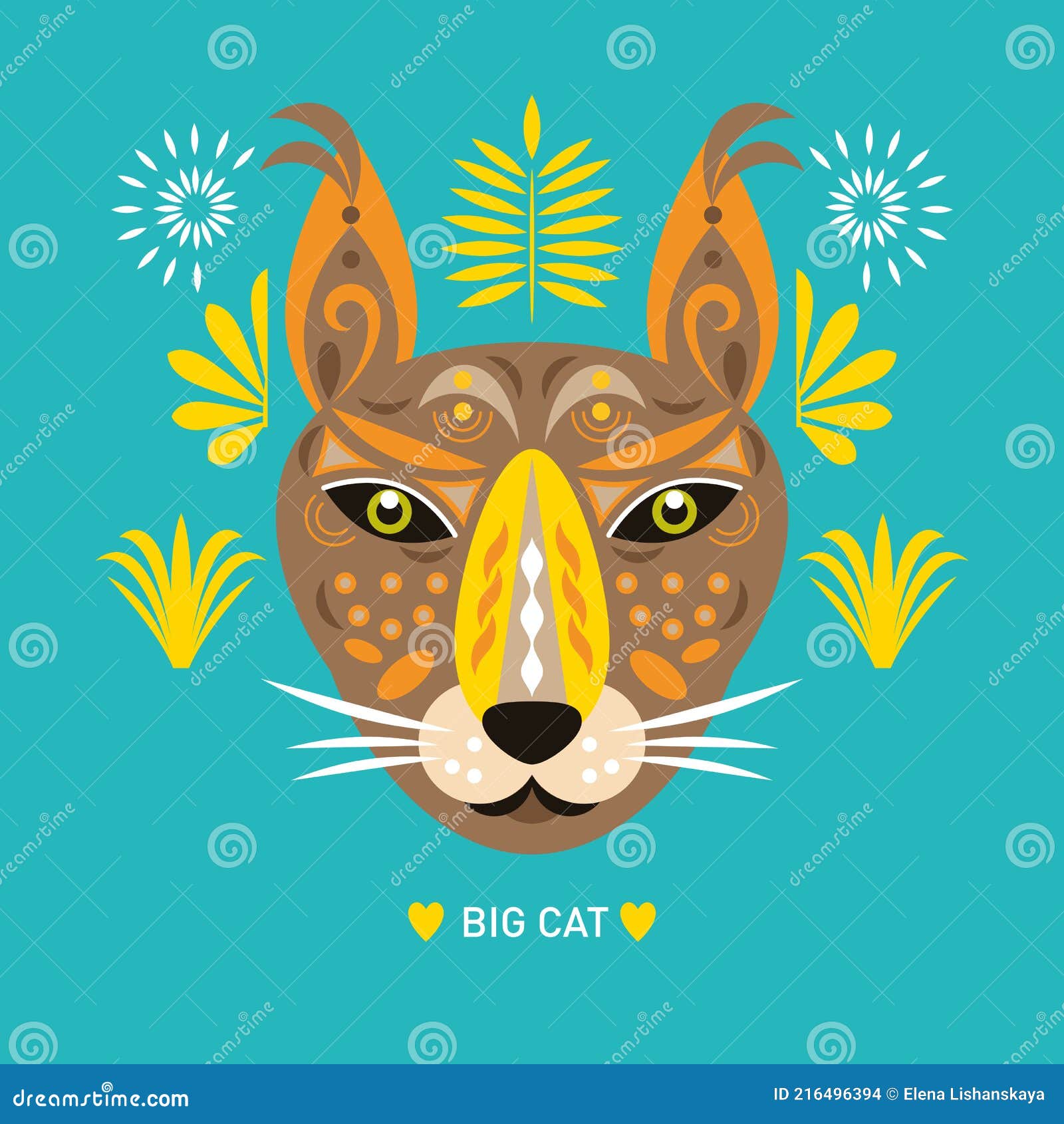 Big Cat, Lynx. Wildcat. Stylized Face or Mask of Lynx, Vector ...