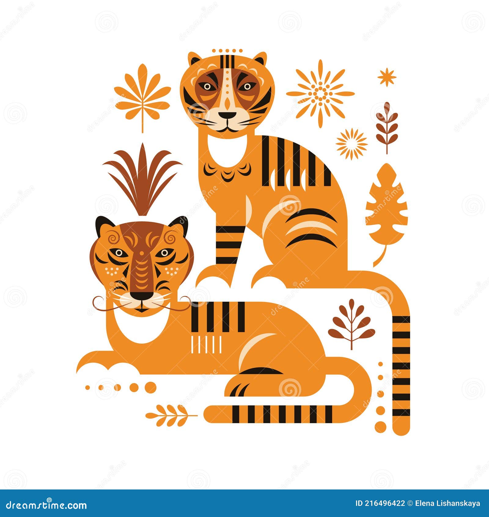 Two Tigers. Flat Design. Poster, Card, Banner Design. Stock Vector ...