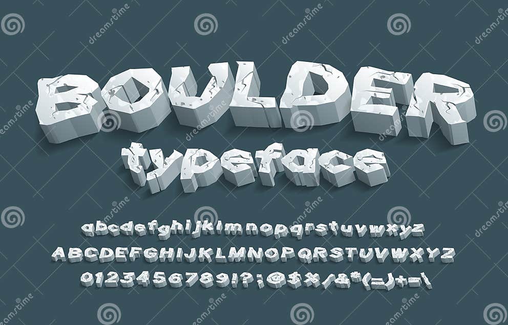 Boulder Alphabet Font. 3D Cracked Stone Letters, Numbers and ...