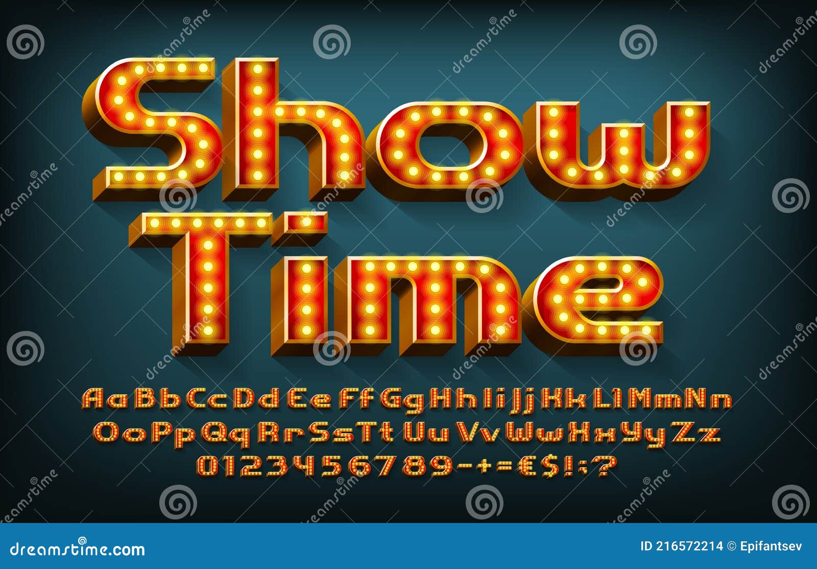 Show Time Alphabet Font. 3D Letters, Numbers and Symbols with Light ...