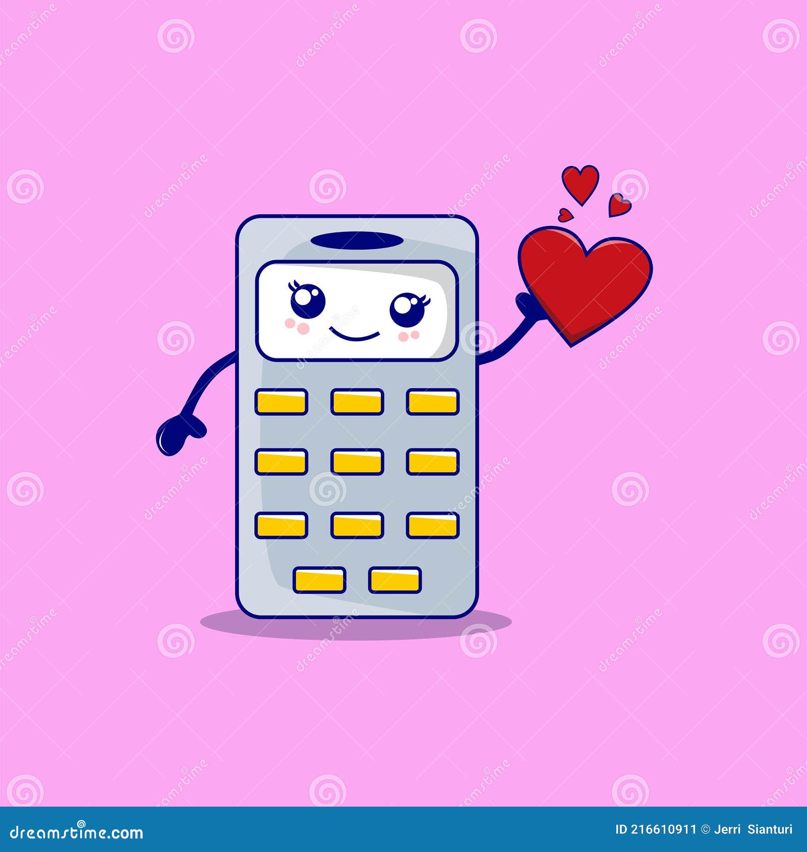 Concept of School Funny Office Supplies. Happy Calculator with Face ...