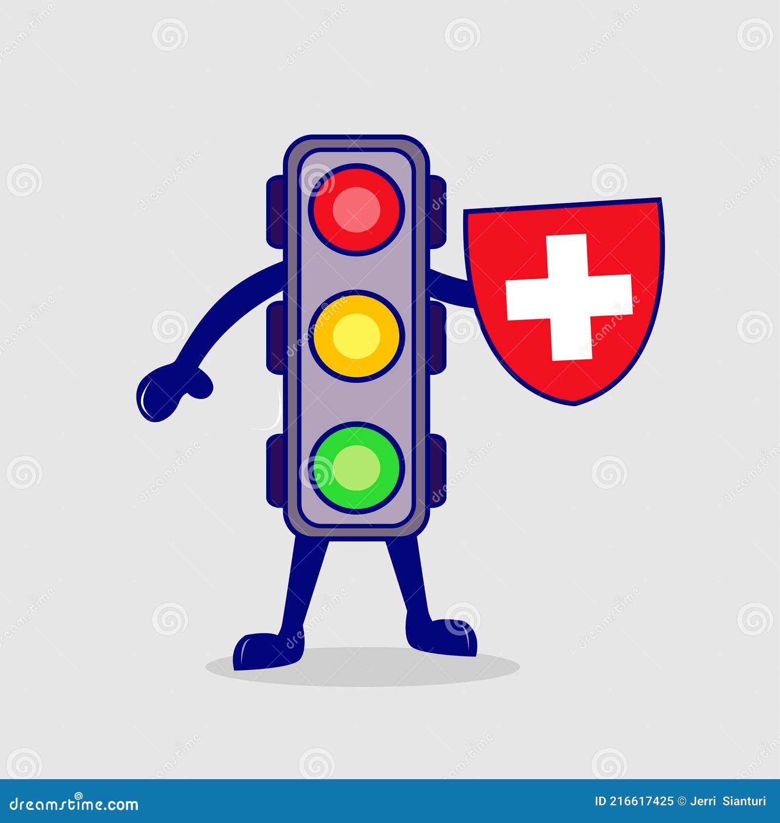 Funny Cartoon Traffic Light Handle Health Shield Stock Vector ...