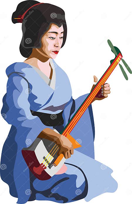 Girl Play Japanese Guitar Music Vector Illustration Stock Vector ...