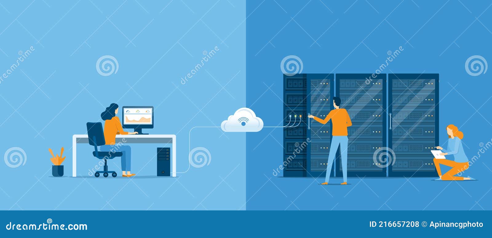 Business Technology Cloud Computing Service Concept and Datacenter Storage Server Connect on ...