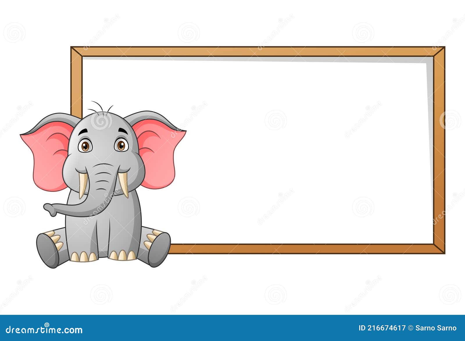 Cute Elephant Cartoon and Blank Signboard for Your Text Stock Vector ...