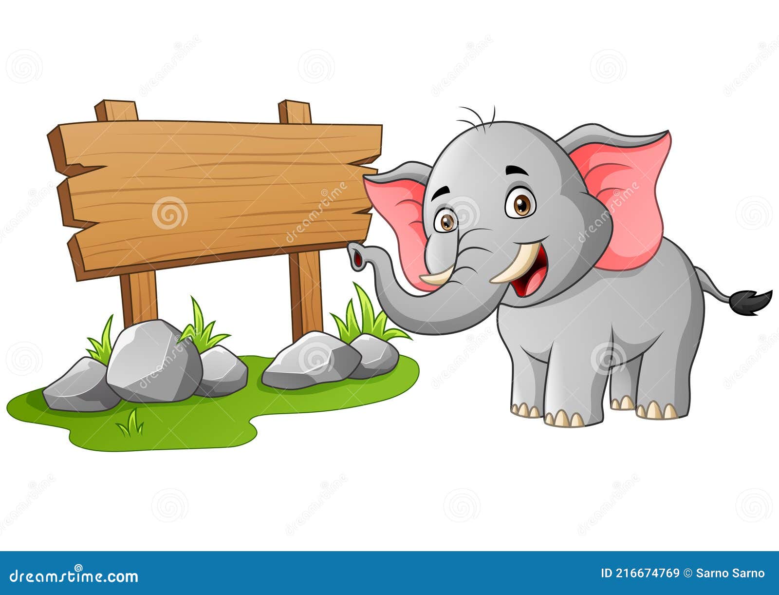 Cute Elephant and Wooden Sign for Your Text Stock Vector - Illustration ...