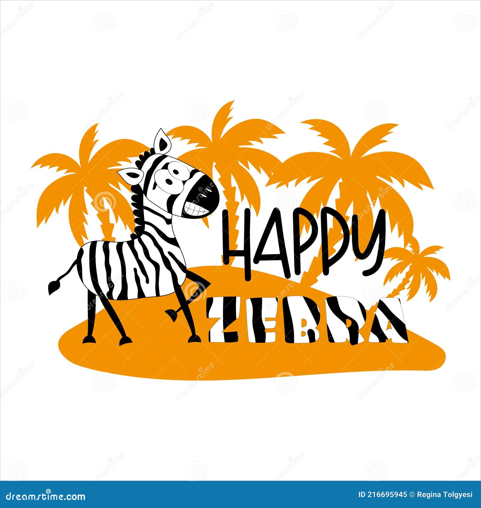 Happy Zebra - Funny Hand Drawn Zebra with Island. Stock Vector ...