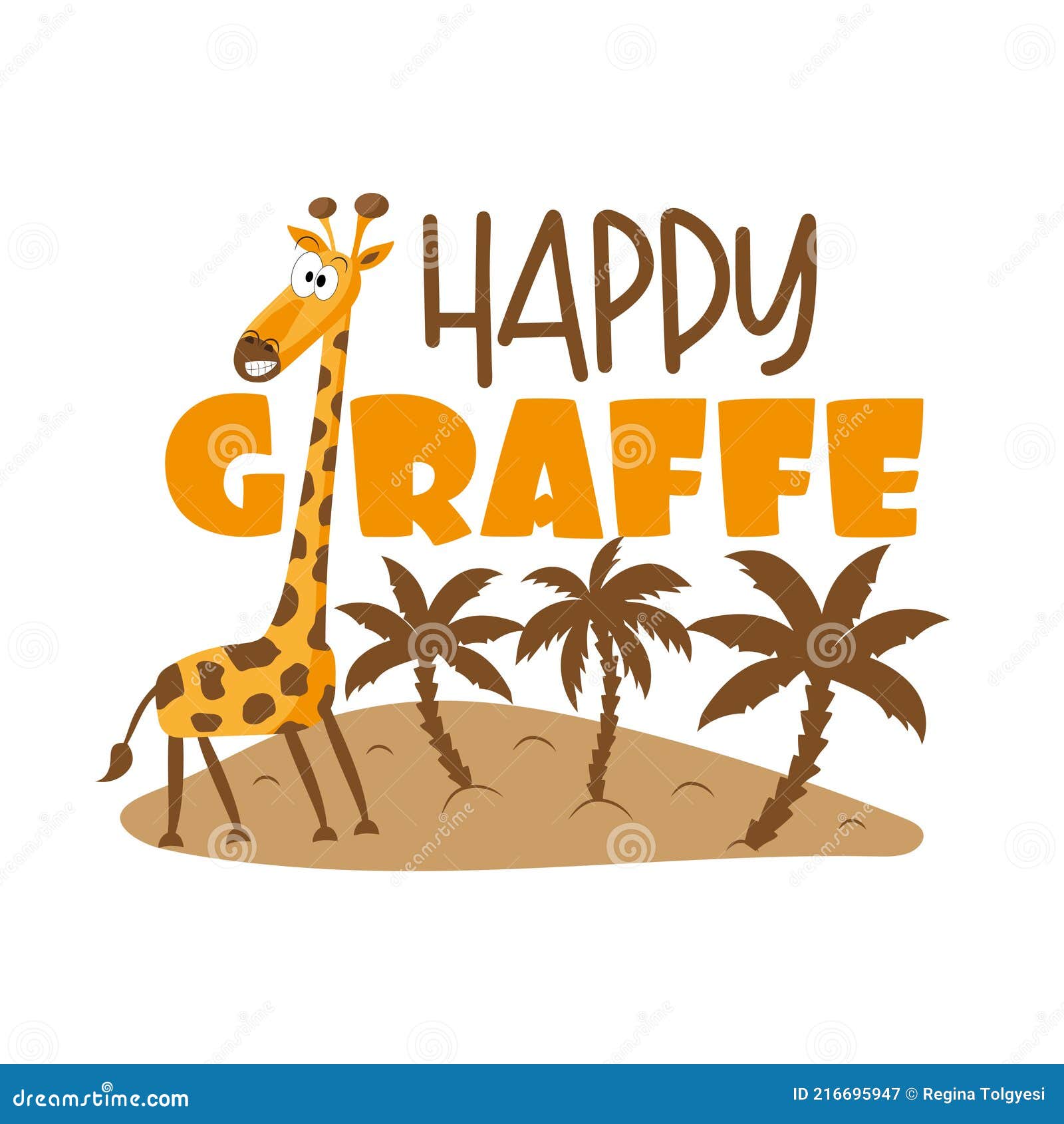 Happy Giraffe- Funny Hand Drawn Giraffe with Island. Stock Vector ...