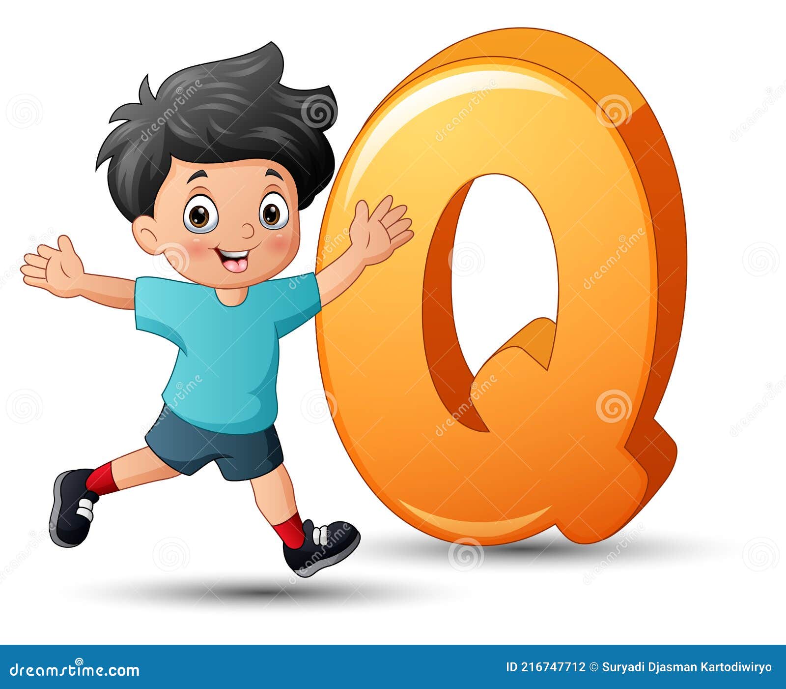 Illustration of Alphabet Q with a Cheerful Boy Stock Vector ...
