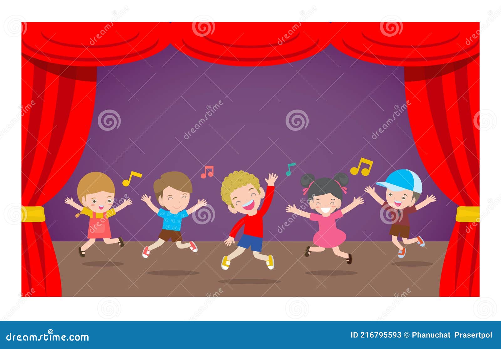 Happy Children Dancing and Jumping at Stage Vector Illustration Cartoon ...