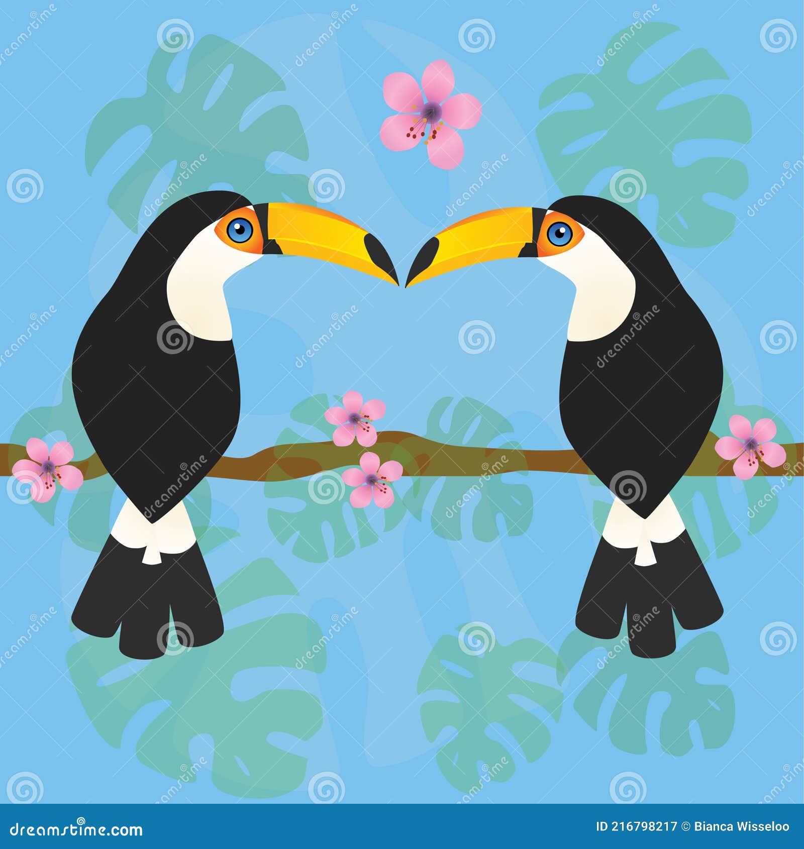 Toco Toucans Cute Couple with Flowers Stock Vector - Illustration of ...