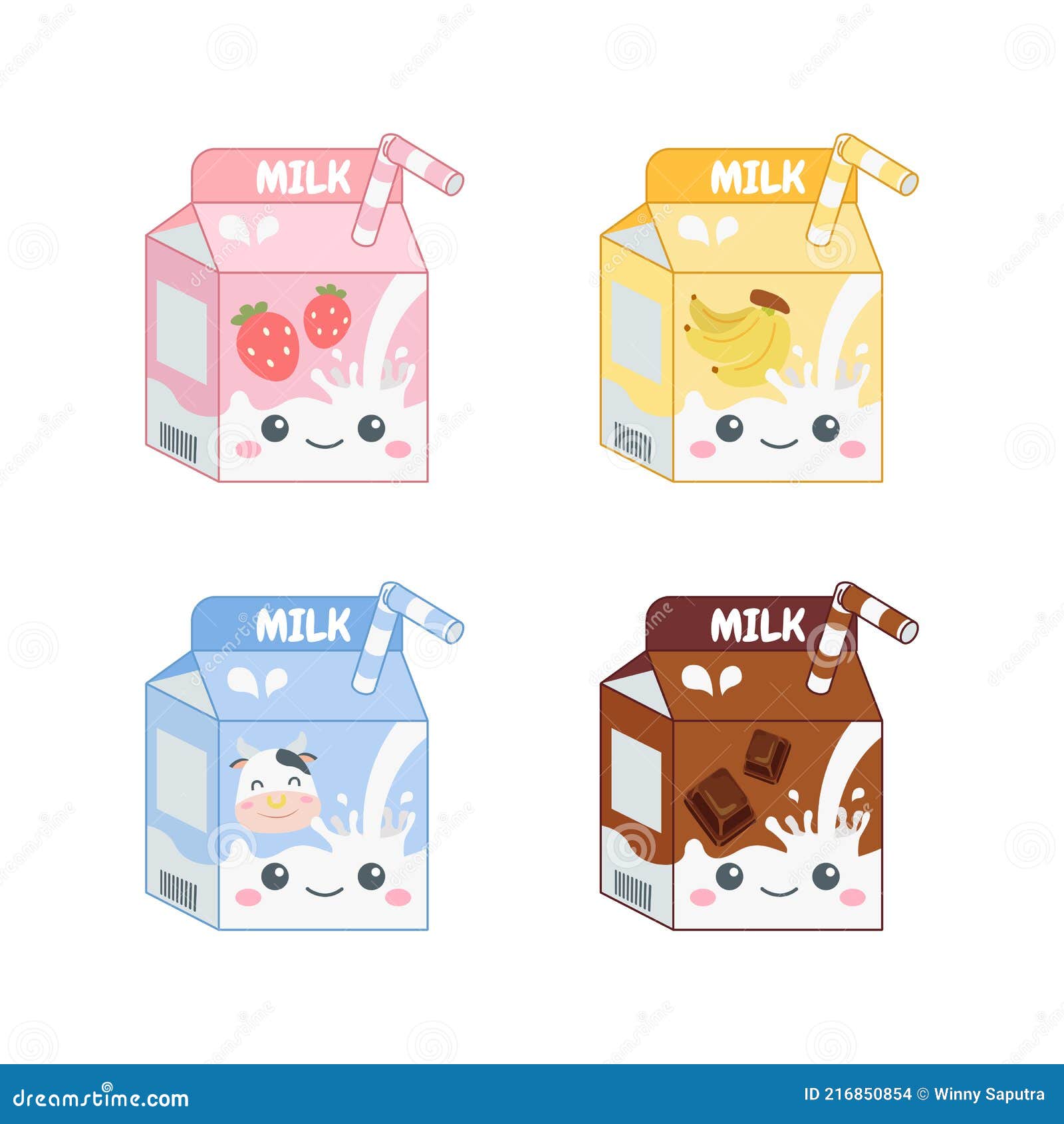 Cute Colorful Milk Packaging of Different Flavor. Stock Vector ...
