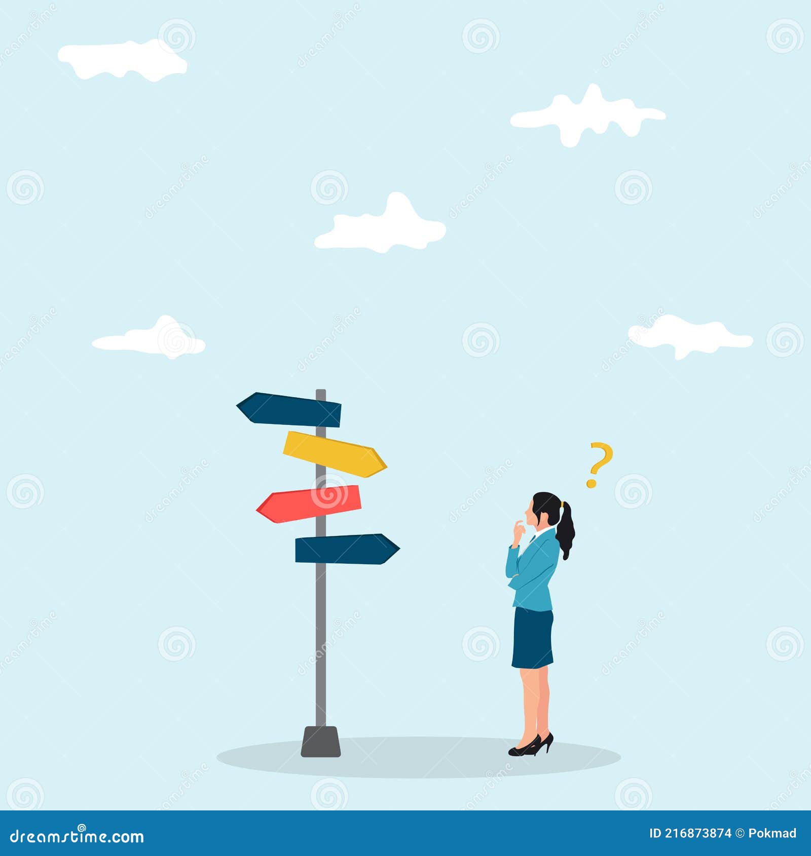 Man Looking Map Confusing Choose Way With Road Sign, Cartoon ...