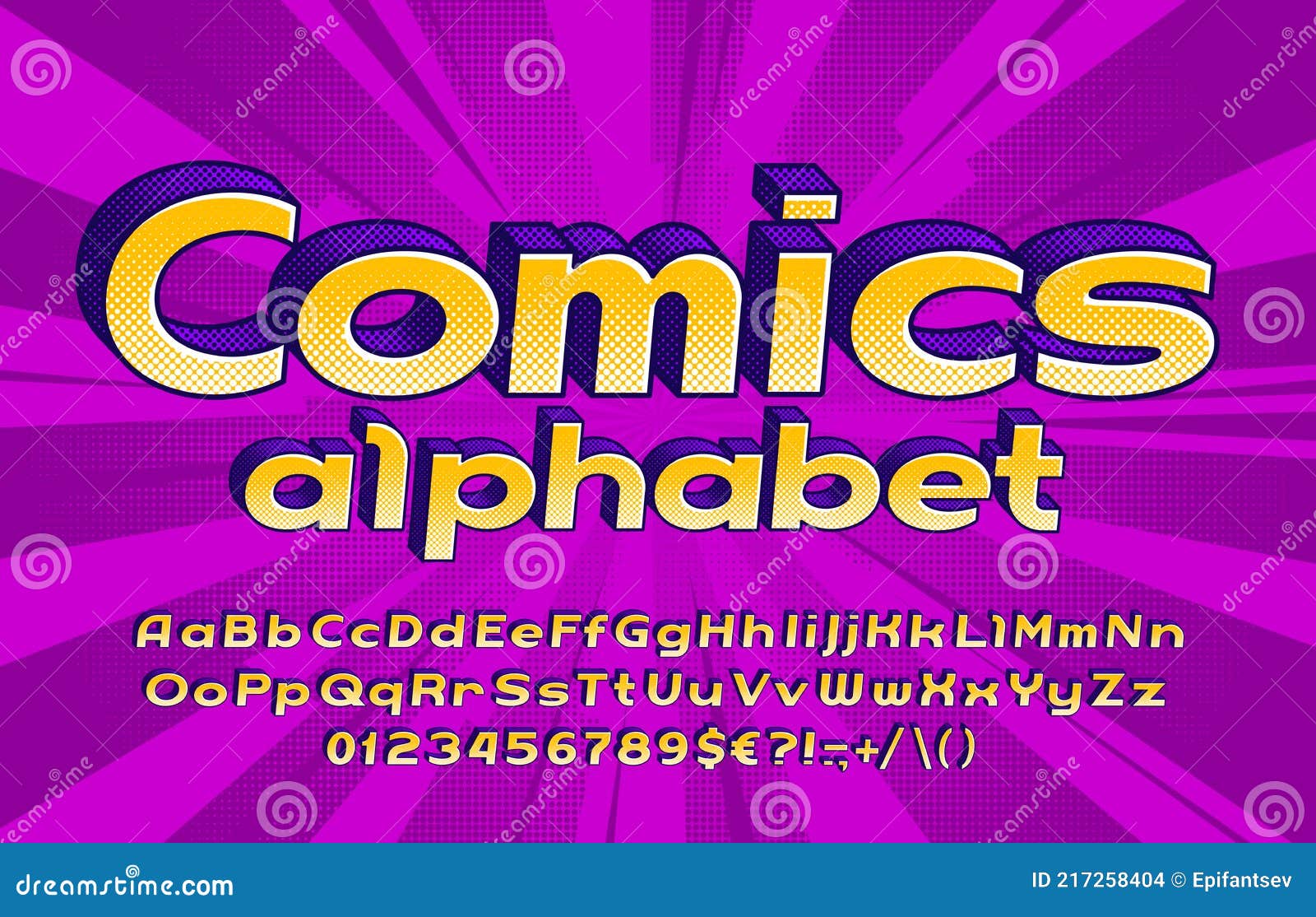 Comics Alphabet Font. Letters, Numbers And Punctuations In Retro Comic ...