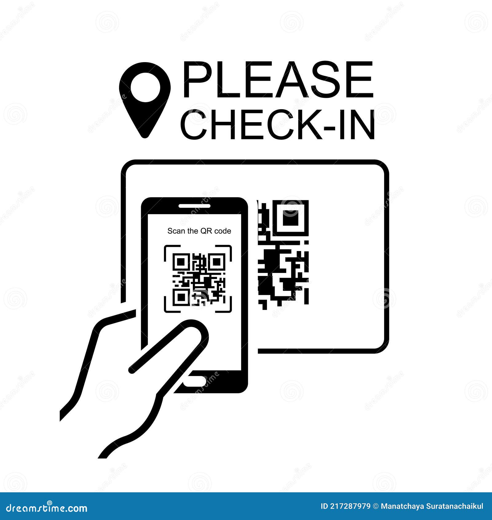 Qr Code Check-in, Scanning At Cinema Entrance, Vector Illustration ... Qr Code Check-in, Scanning At Cinema Entrance, Vector Illustration ...