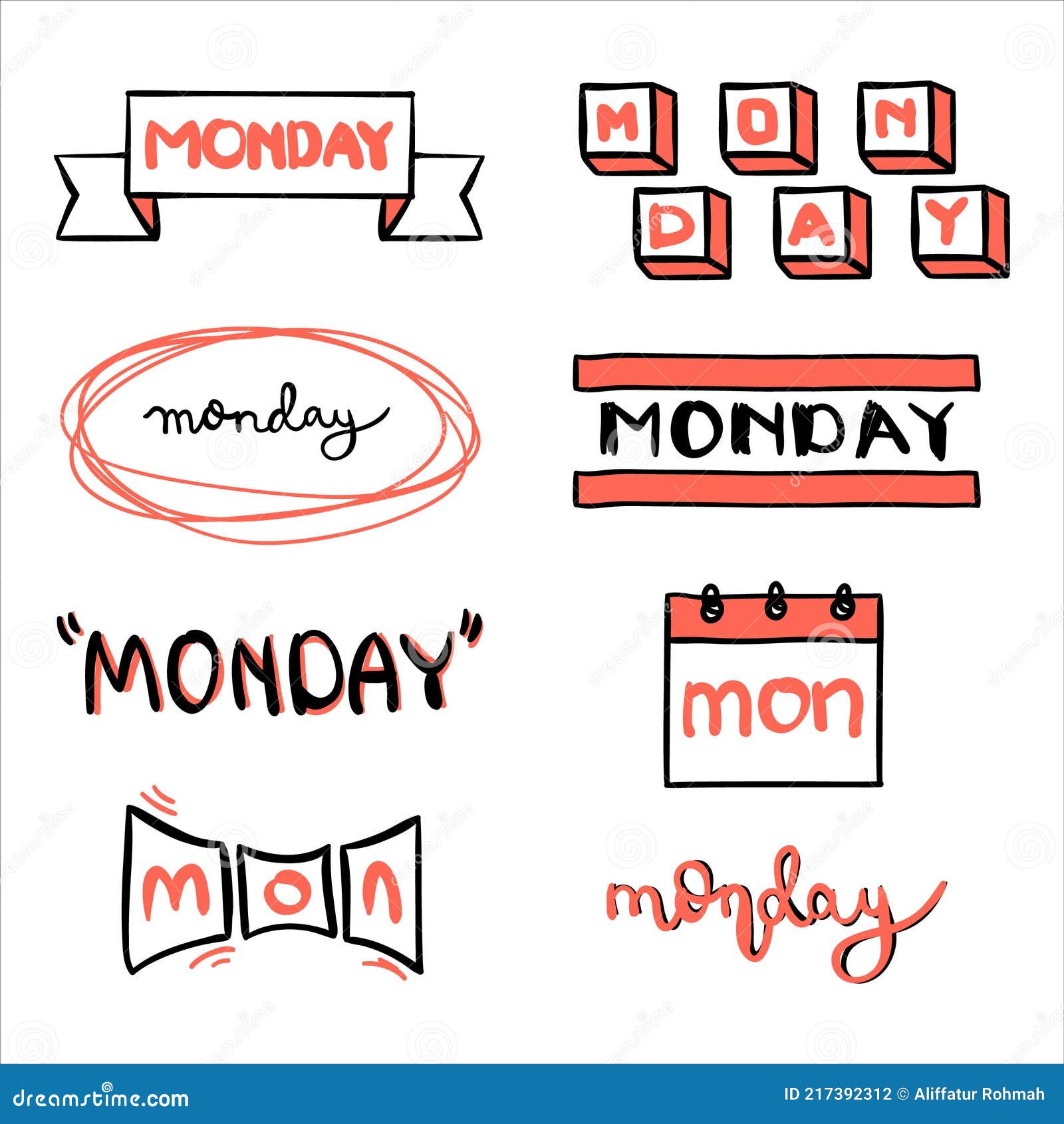 Set of Monday Lettering stock vector. Illustration of monday - 217392312