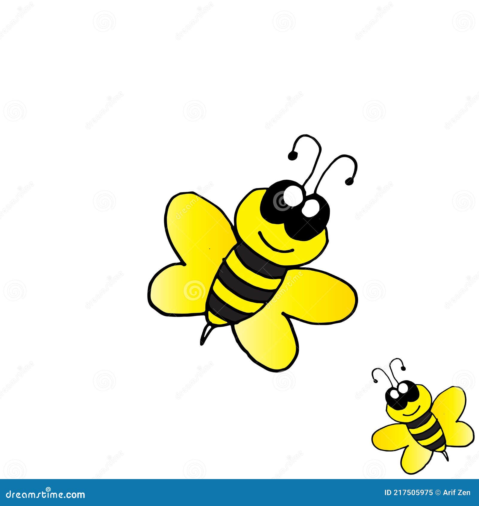 Adorable Hand-Drawn Bees Illustration in Yellow and Black Cute Flying ...