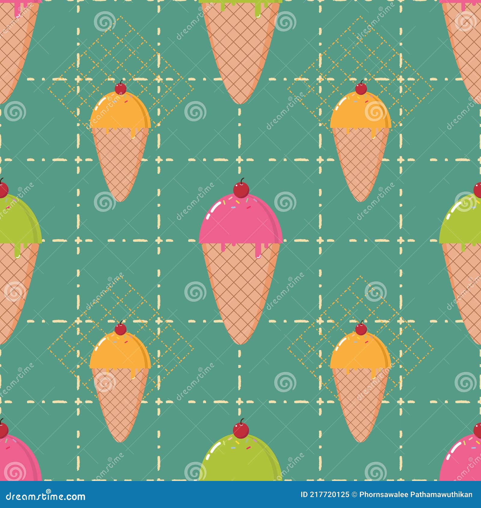 Pattern Ice Cream Seamless on Green Background for Wallpaper, Paper ...