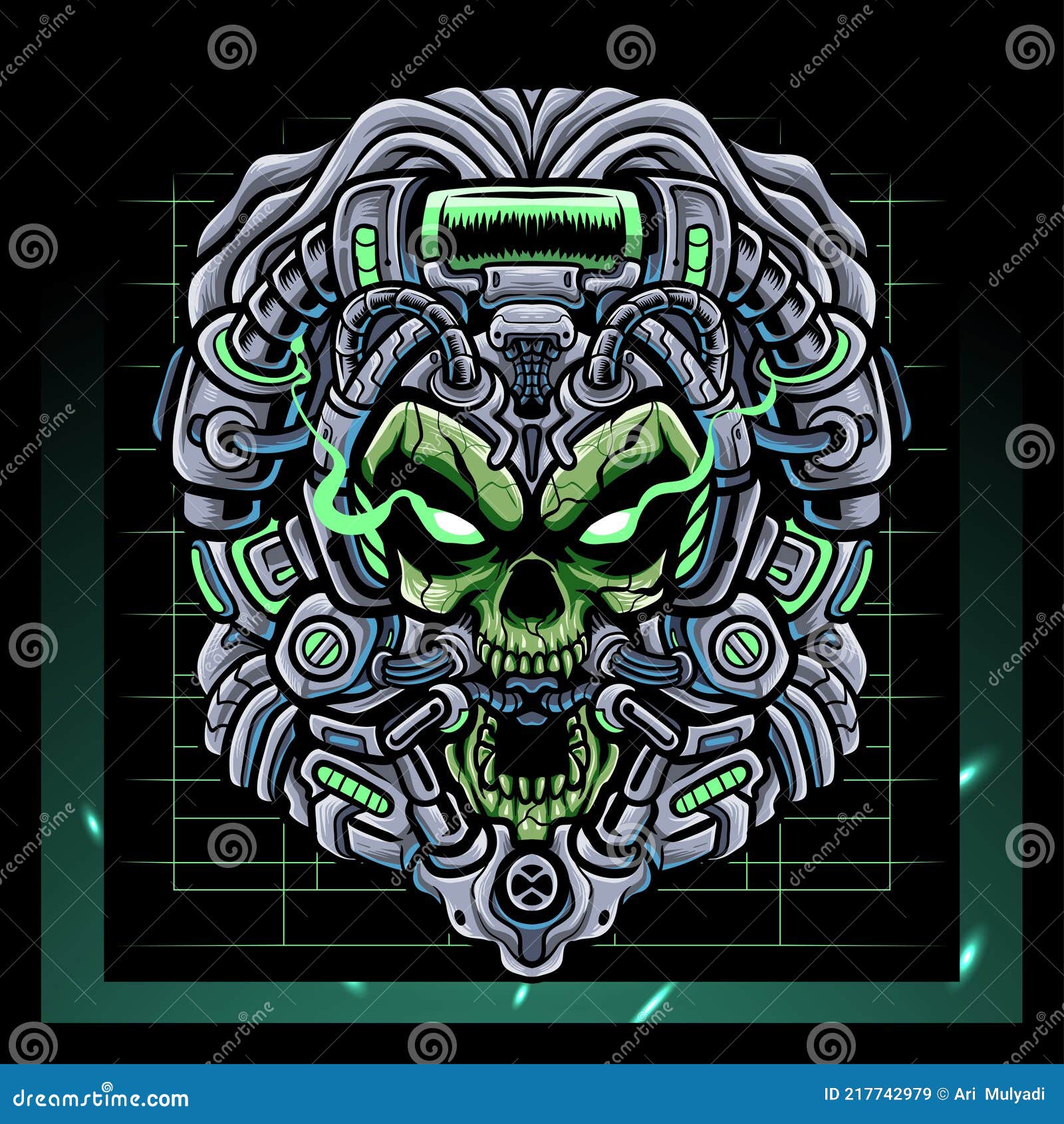 Toxic Skull Head Mecha Robot Mascot. Esport Logo Design Stock Vector ...